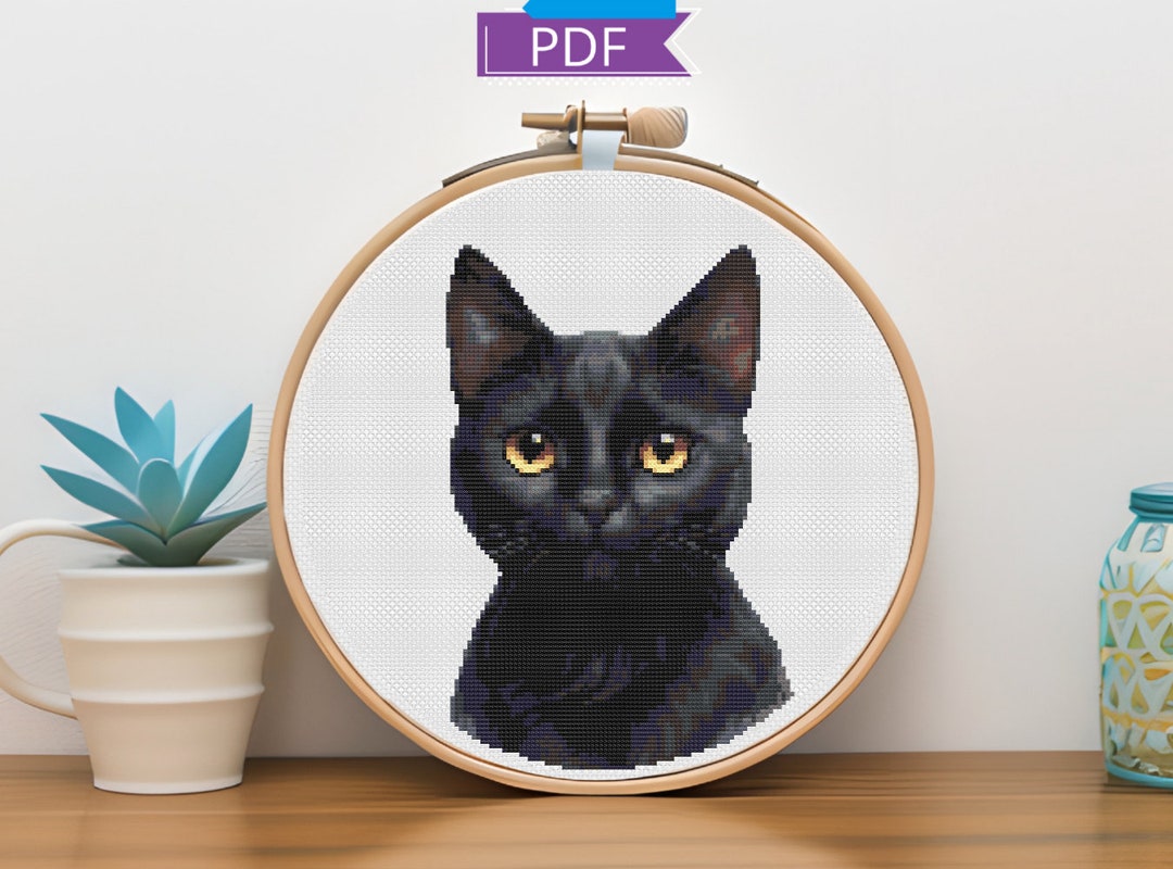 Black Cat Cross Stitch Pattern | Instant Download PDF | Kitten, Pet ...