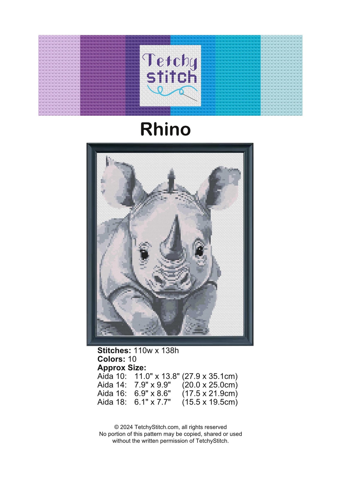 Rhino Cross Stitch Pattern | DIY Safari Nursery Art | Instant Download ...