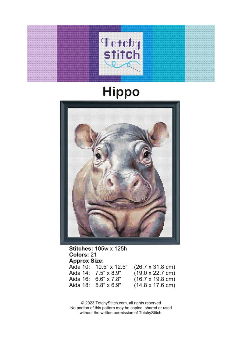 Hippo Cross Stitch Pattern: DIY Safari Nursery Decor (PDF Pattern) - Etsy