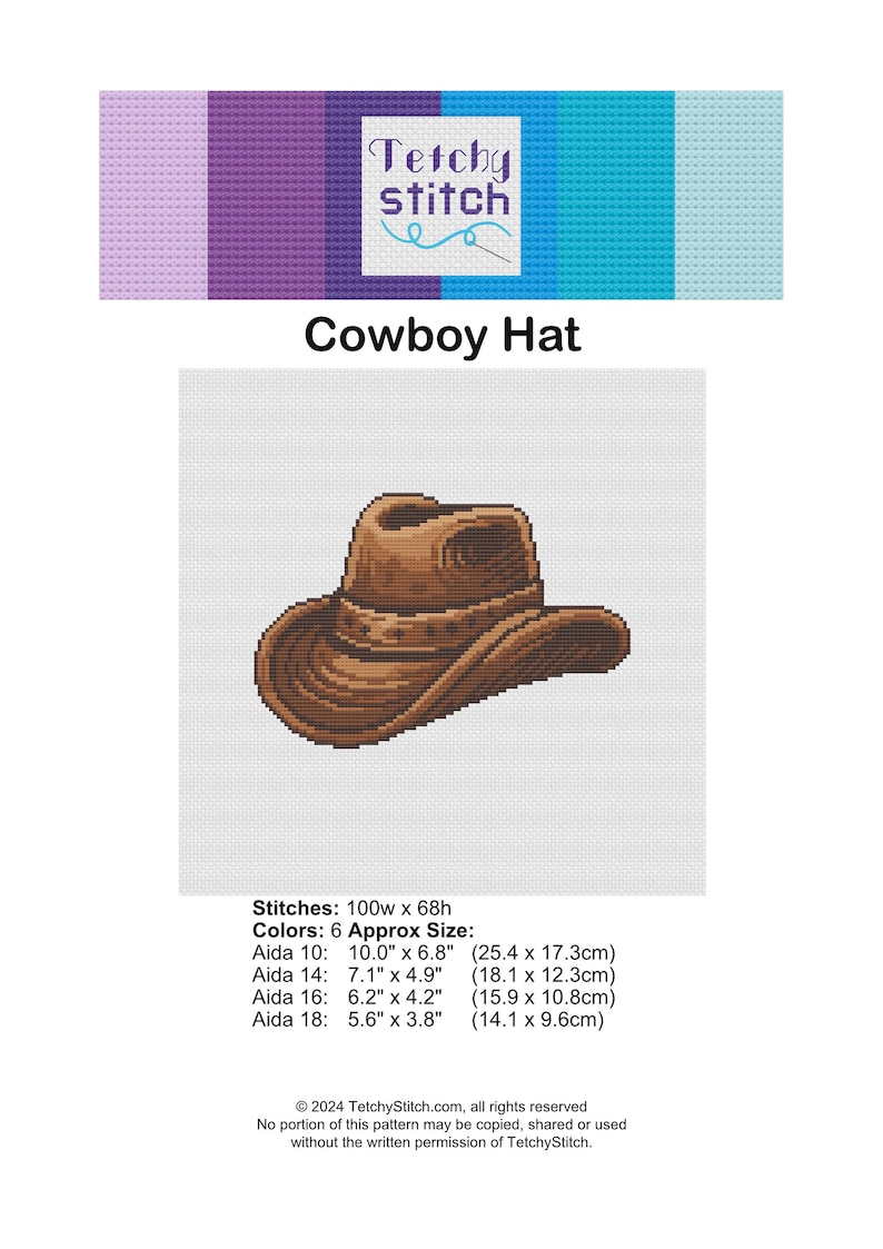 Cowboy Hat Cross Stitch Pattern PDF | Wild West Nursery Art | Western ...