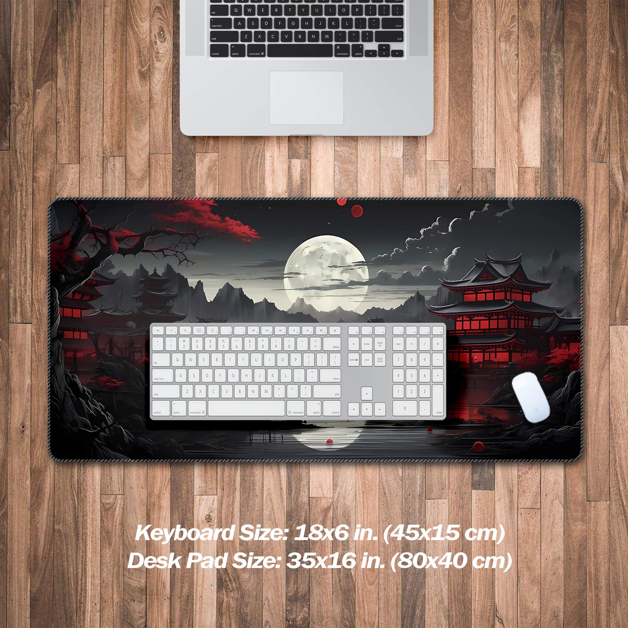 Riverside Japan Full Moon in Black and Red, Long Mouse Pad, Extra Large ...