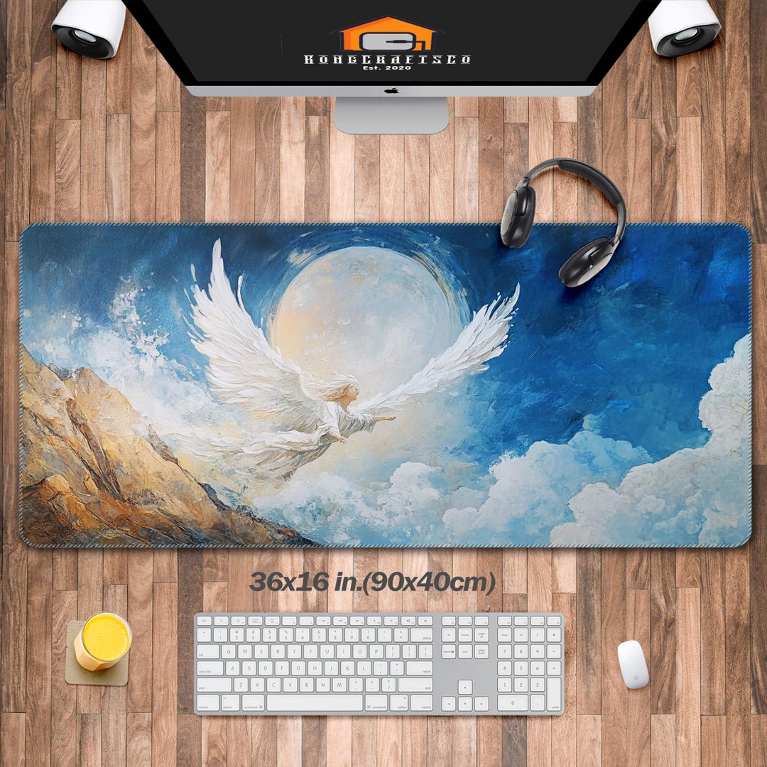 Angel in the Cloud Desk Mat Large, XXL Mousepad, Archangel Gabriel Desk ...