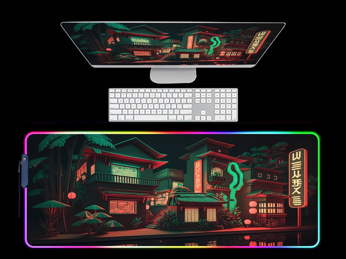 Neon Night City RGB Gaming Mouse Pad3 Patterns,japanese Architecture ...