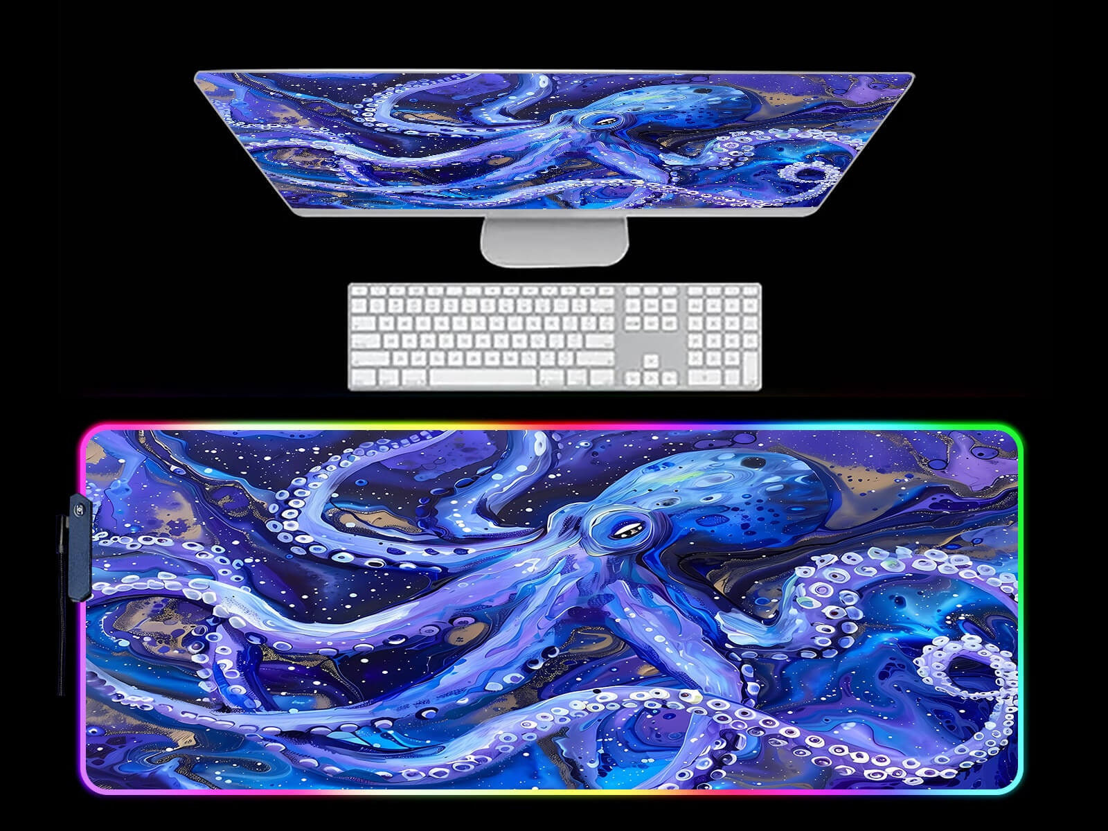 Octopus Deep Sea RGB Gaming Mouse Pad, Abstract Ocean RGB Gaming Desk ...