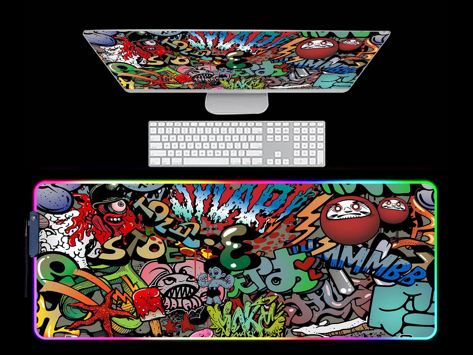 Cute Graffiti Gaming Desk Mat, RGB Gaming XXL Mousepad, Gaming Desk ...