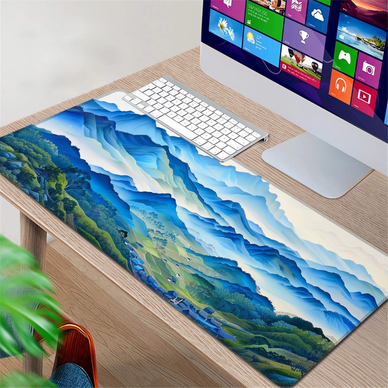 Vintage Oriental Chinese Landscape Desk Pad(3 Patterns), Minimalist ...