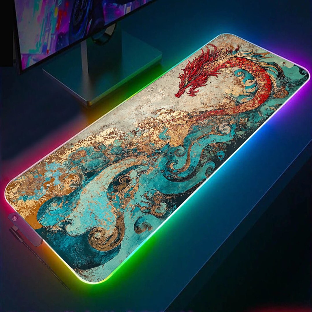 Oriental Japanese Dragon Gaming Desk Pad Large,rgb Gaming Mouse Pad Xxl ...