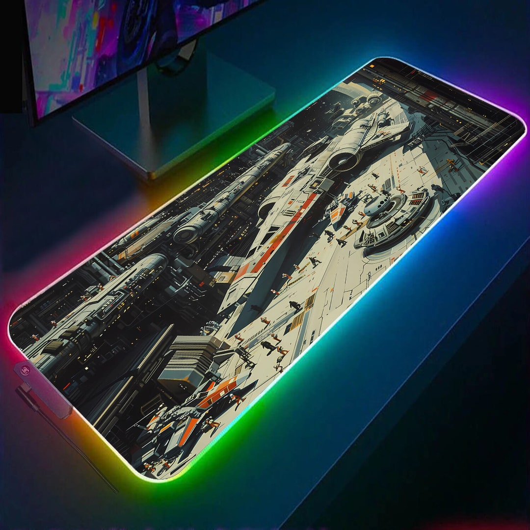 Retrowave Starships RGB Gaming Mouse Pad, 1980s Animation Style Gaming ...