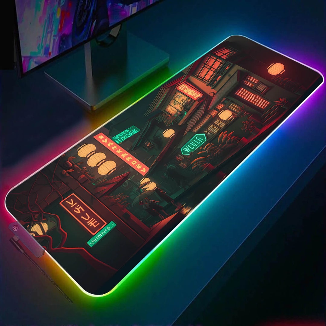 Neon Night City RGB Gaming Mouse Pad(3 Patterns),japanese Architecture ...
