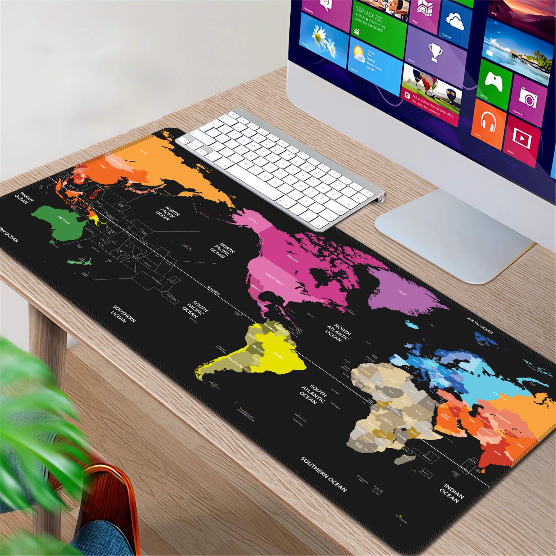 World Map Large Gaming Mouse Pad for Desk, Desk Mat With Seamed Edges ...