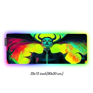 Neon Surrealistic Gaming Desk Pad, Horned Queen of Darkness RGB Gaming ...