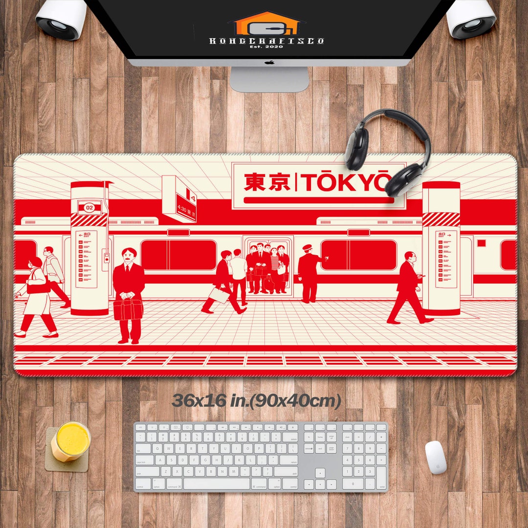 Japanese Subway Aesthetic Anime Gaming Mouse Pad, Vintage Anime Desk ...