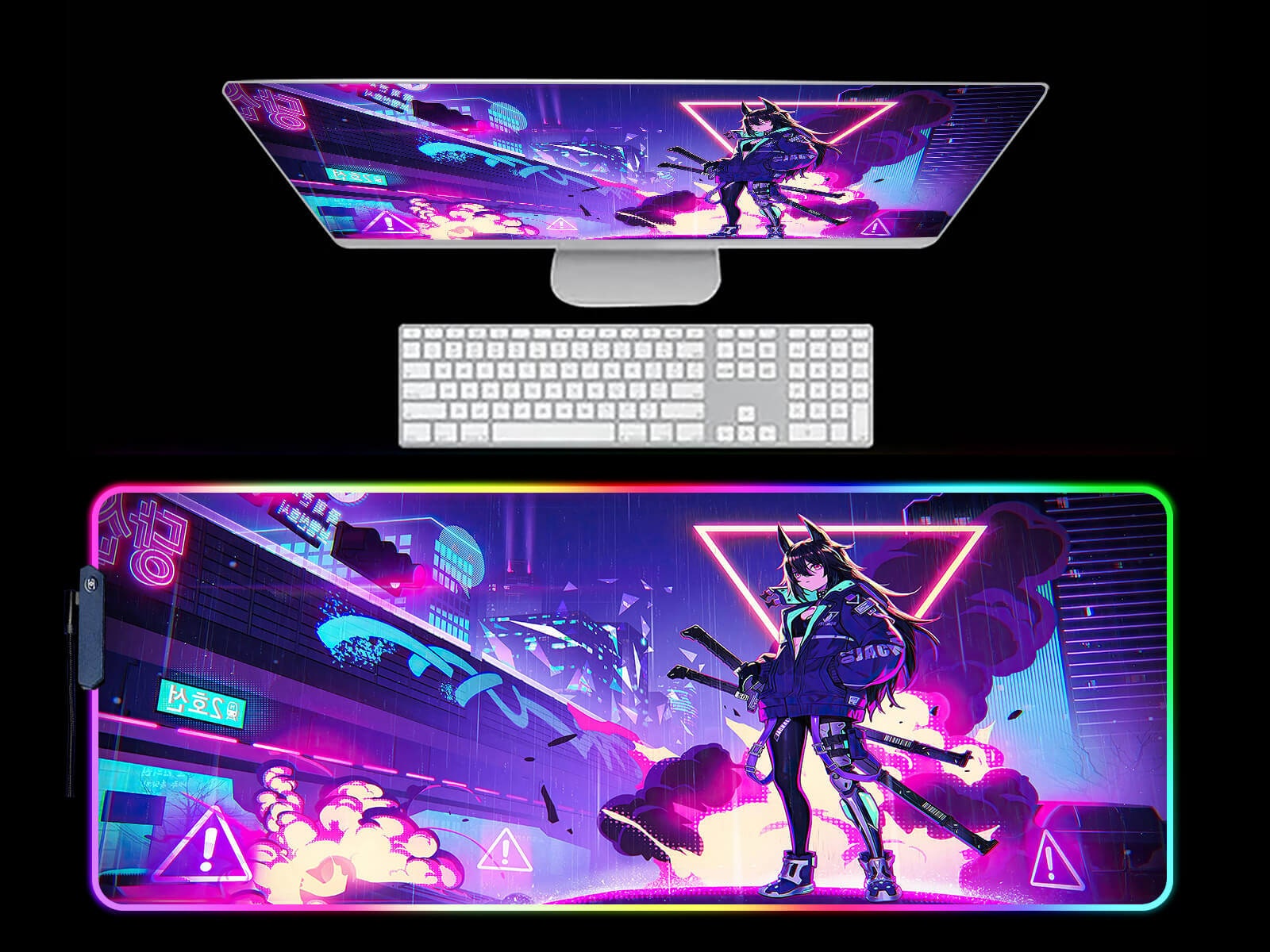 Cyberpunk Anime Girl RGB Gaming Desk Pad ,cyberpunk City LED Gaming ...