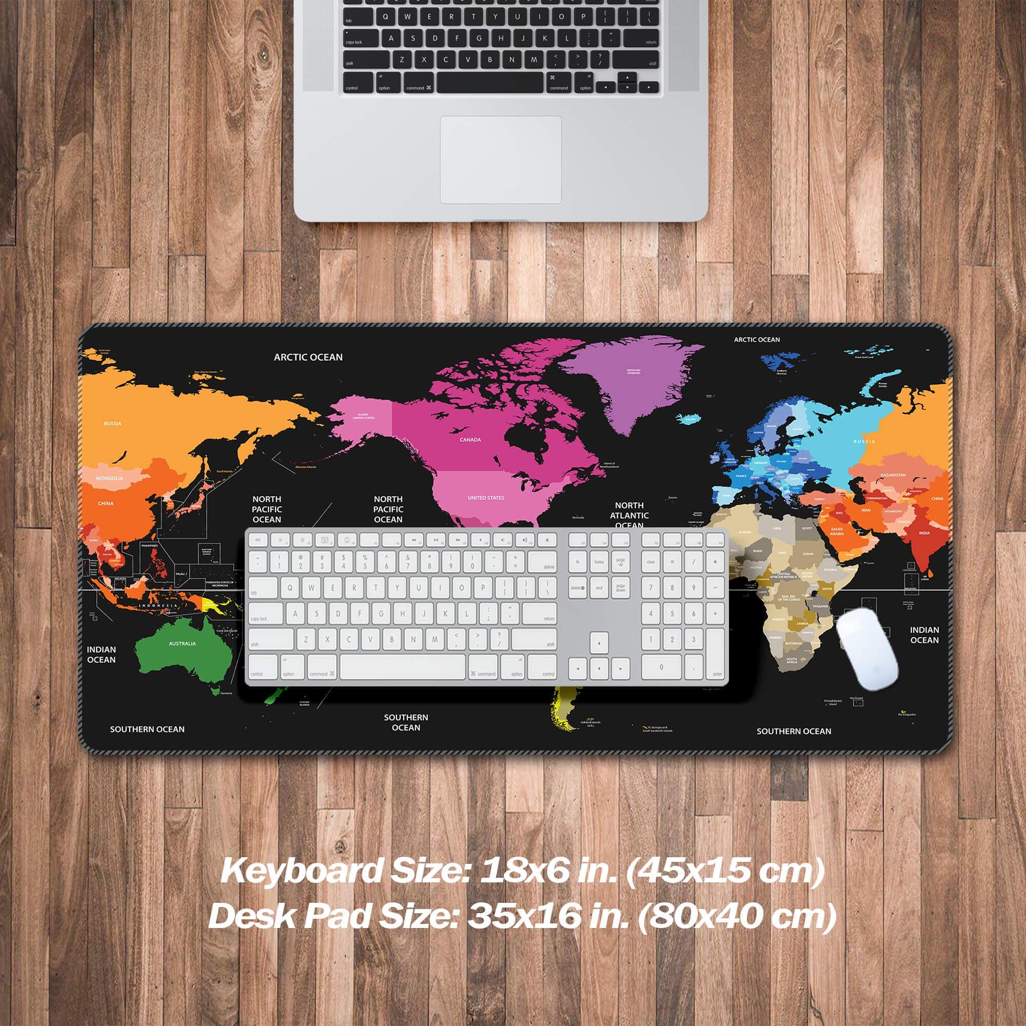 World Map Large Gaming Mouse Pad for Desk, Desk Mat With Seamed Edges ...