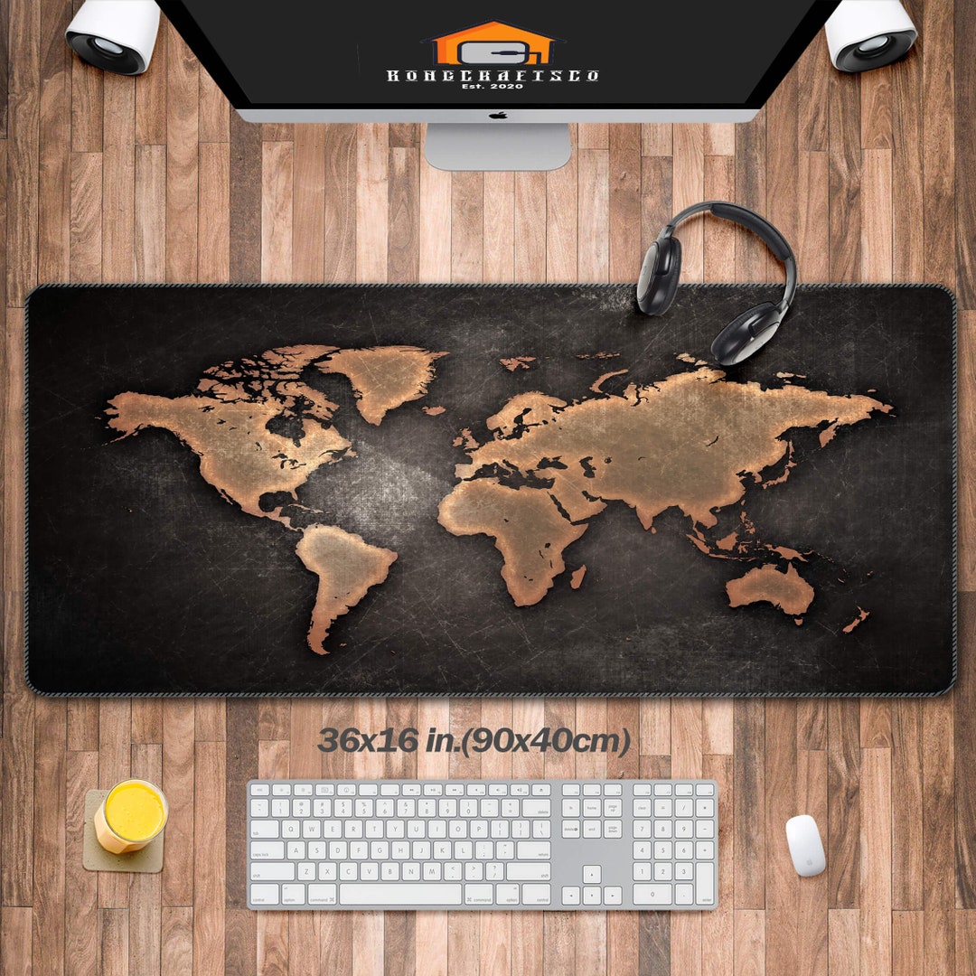 Vintage World Map Desk Pad Gaming, Minimalist Design Map Large Mouse ...