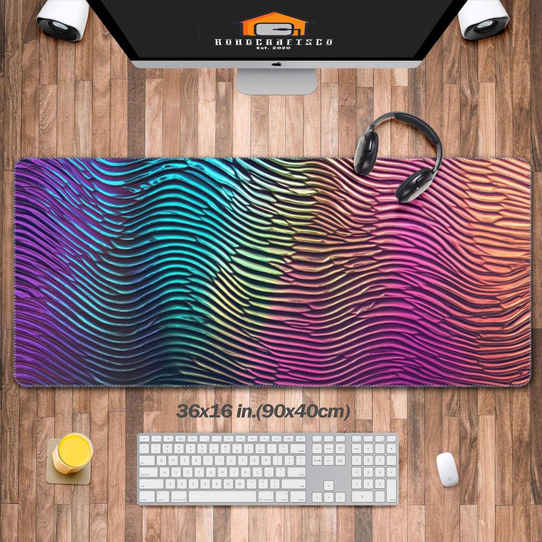 Iridescent Mouse Pad Large, Rainbow Abstract Desk Mat, Office Work Desk ...