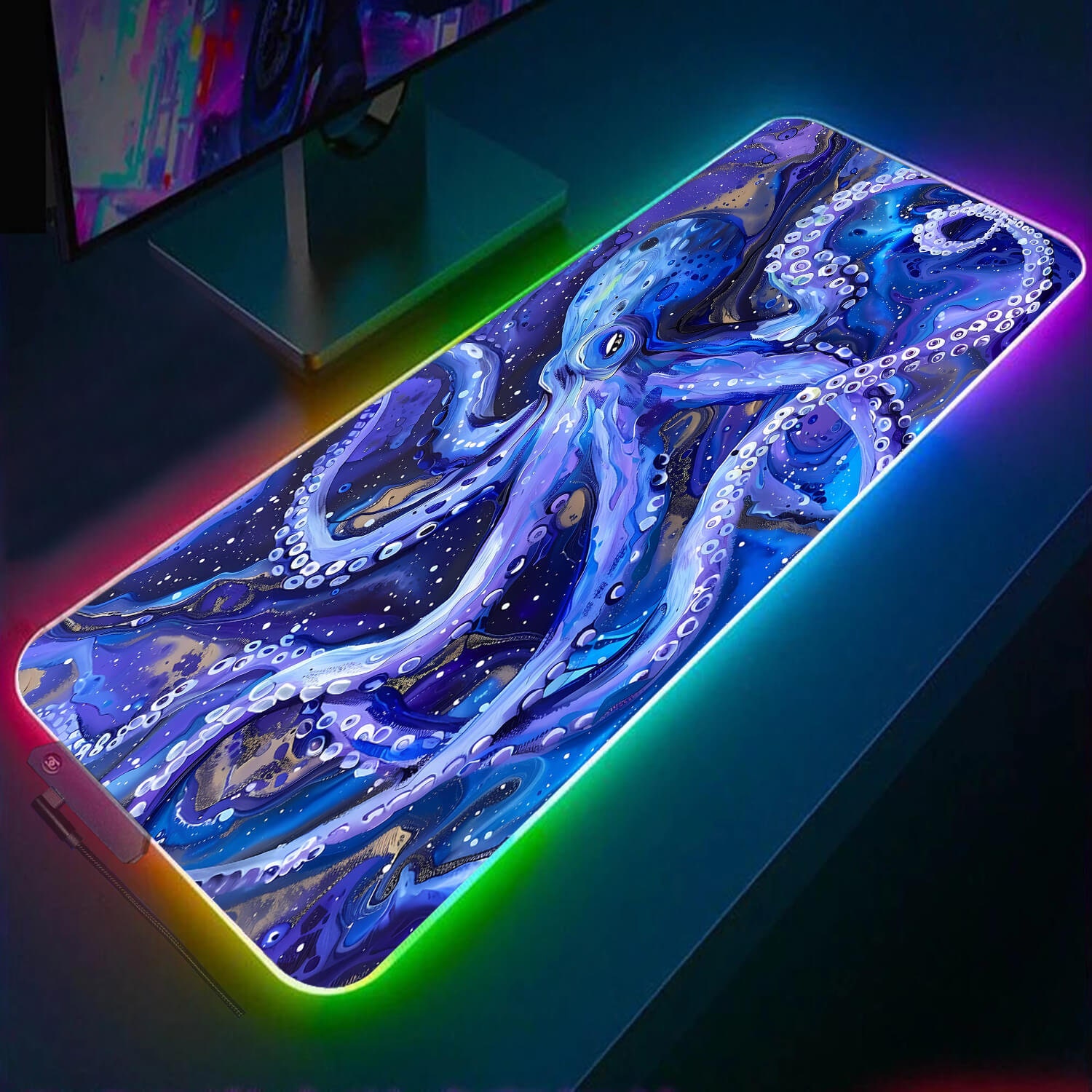 Octopus Deep Sea RGB Gaming Mouse Pad, Abstract Ocean RGB Gaming Desk ...