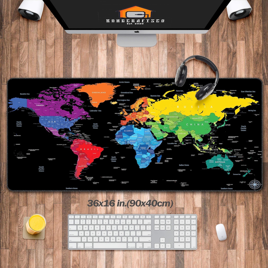 World Map Large Gaming Mouse Pad for Desk, Desk Mat With Seamed Edges ...