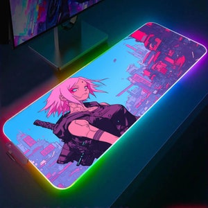 Vaporwave Sakura RGB Gaming Mouse Pad(2 Patterns), Steampunk Femal ...