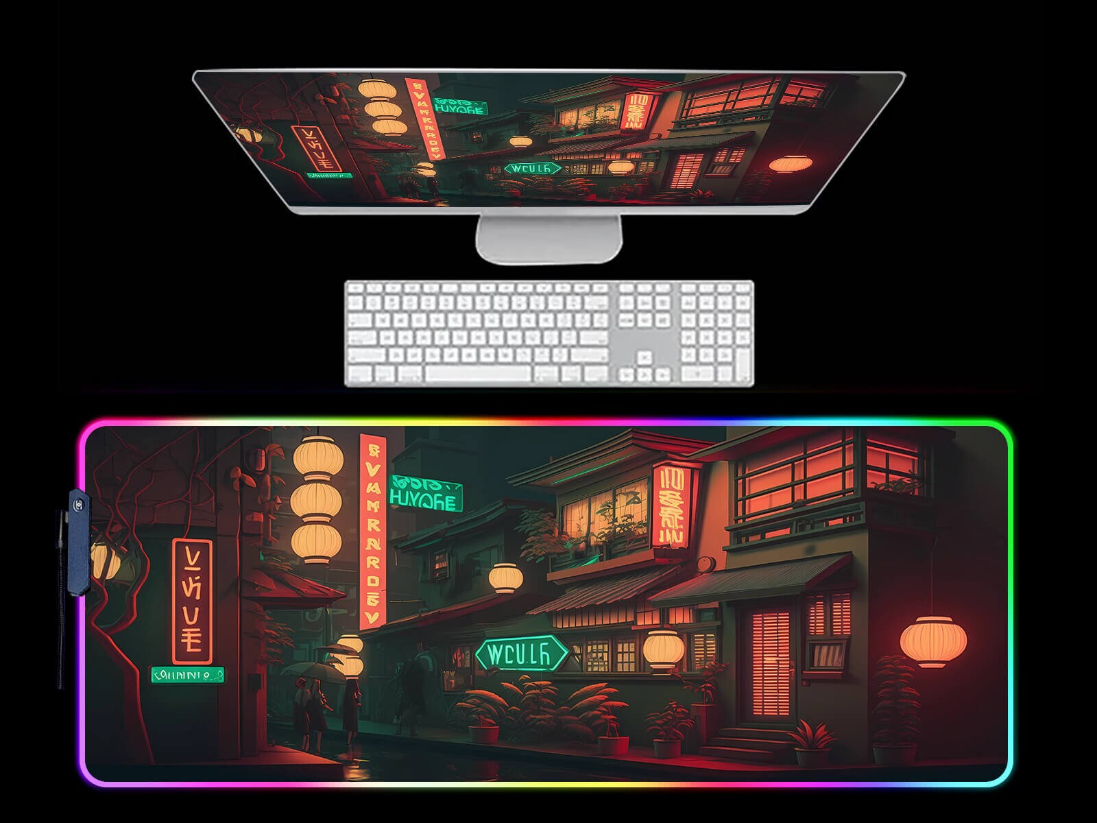 Neon Night City RGB Gaming Mouse Pad3 Patterns,japanese Architecture ...