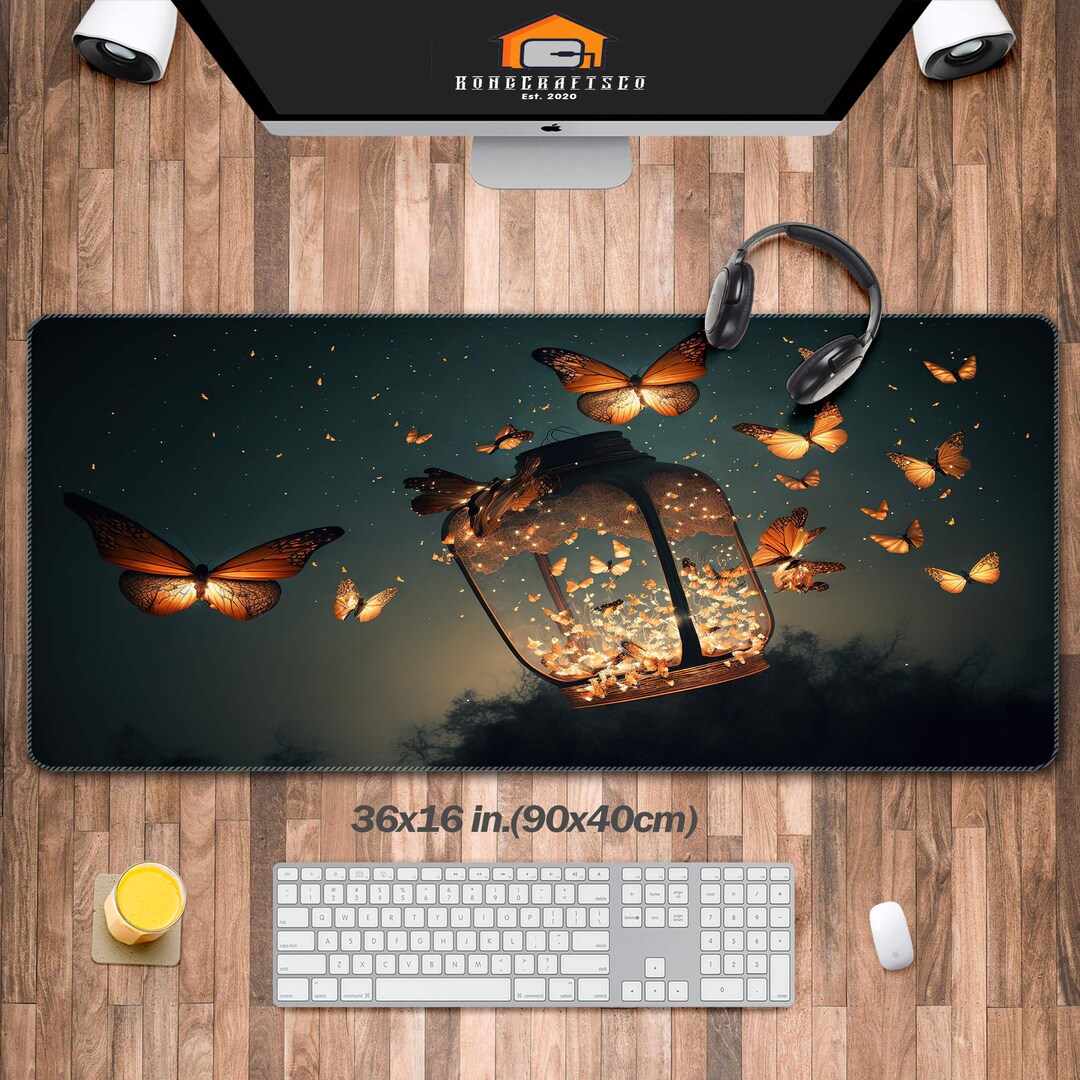 Night Sky Lanterns Desk Mat, Midnight Light Mouse Pad, Cozy Workspace ...