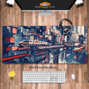 Retrofuturism City Desk Pad Gaming, Traditional Japanese Large Mouse ...