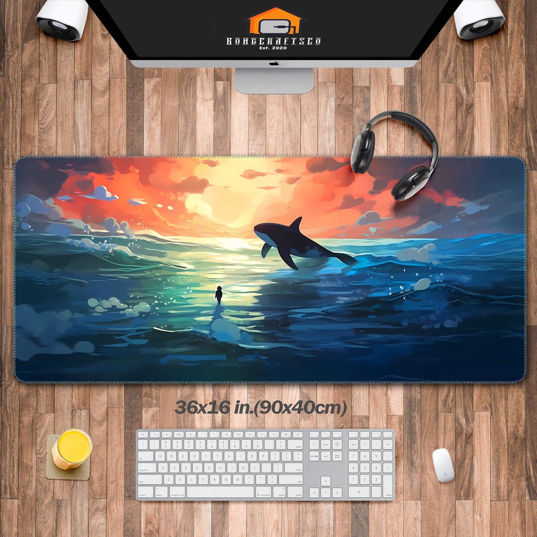 Anime Ocean Desk Pad(2 Patterns) Whale Desk Mat,long Gaming Computer ...