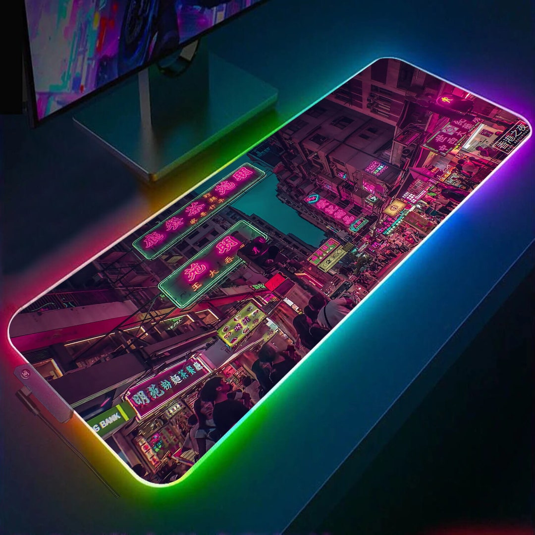 Cyberpunk City Desk Pad, Retro Vaporwave City Gaming Desk Pad, Neon ...