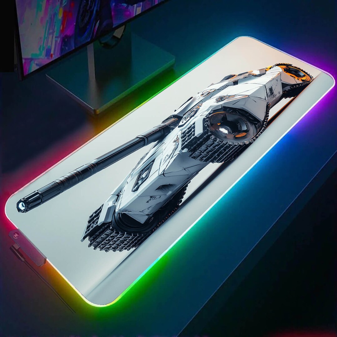 Futuristic Cyber Tank Gaming Desk Pad Large, Steampunk Cannon RGB Mouse ...