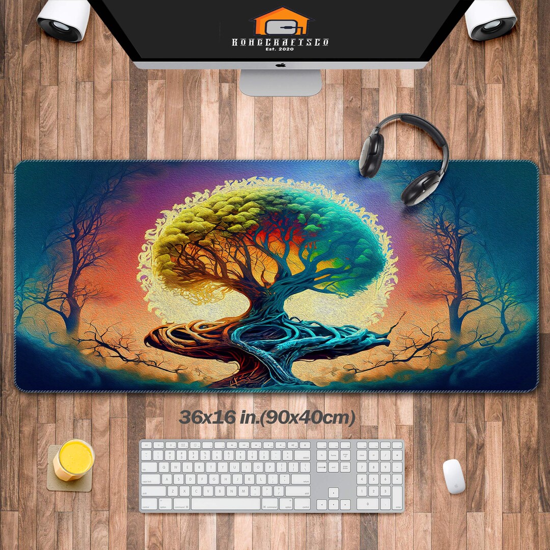 Tree of Life Desk Mat, Oil Paints Mystical Mouse Pad, Cozy Workspace ...