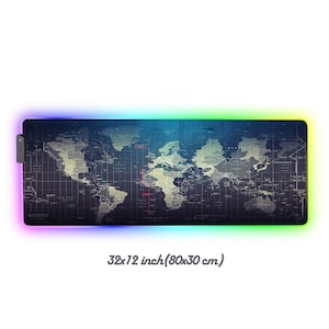 World Map Gaming Desk Pad RGB Gaming Mouse Pad, LED Light Gaming Desk ...