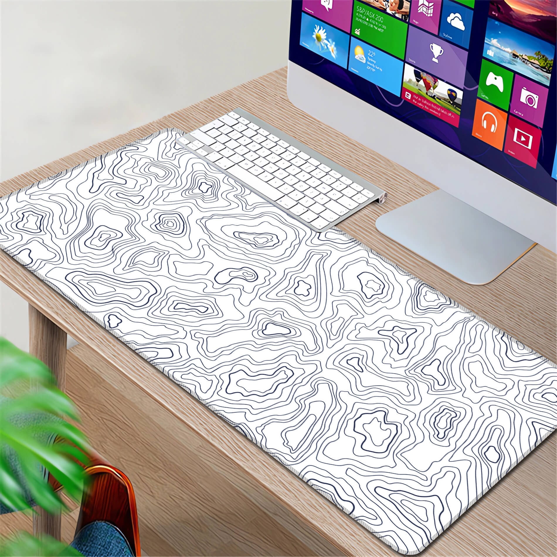 Large Gaming Mouse Pad With Stitched Edges, Minimalist Topographic Map ...