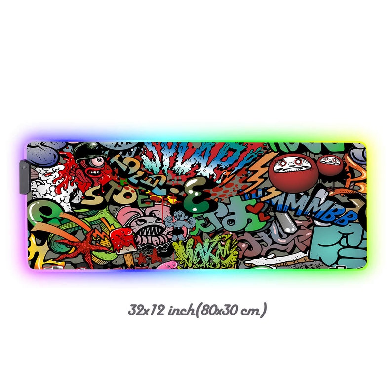 Cute Graffiti Gaming Desk Mat, RGB Gaming XXL Mousepad, Gaming Desk ...