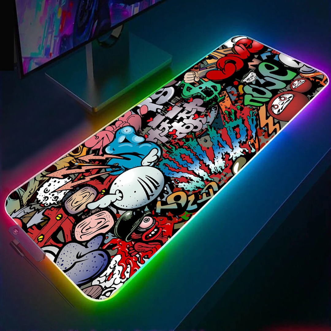 Cute Graffiti Gaming Desk Mat, RGB Gaming XXL Mousepad, Gaming Desk ...
