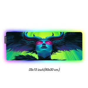 Neon Surrealistic Gaming Desk Pad, Horned Queen of Darkness RGB Gaming ...