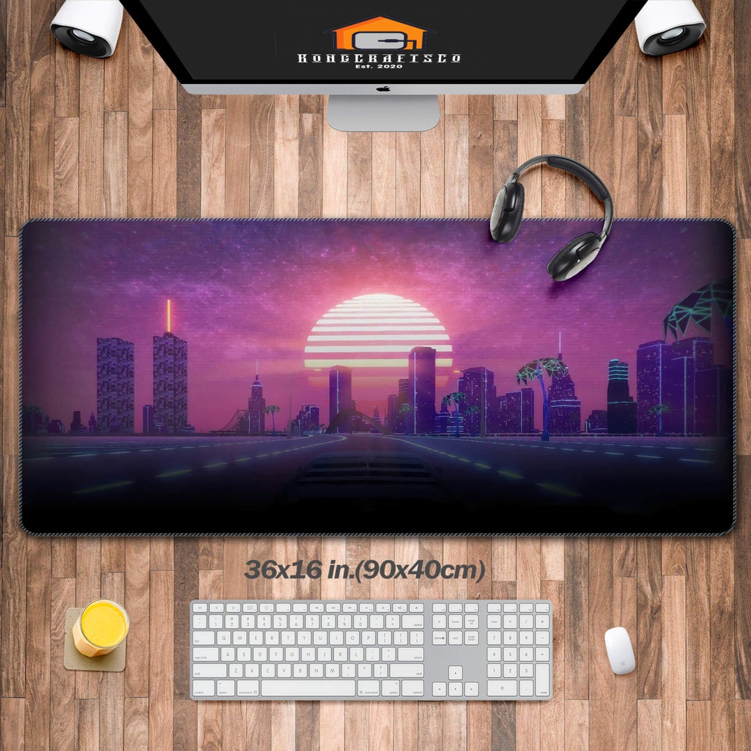 Cyberpunk City Desk Pad(2 Patterns), Neon Gaming Mouse Pad, Vaporwave ...