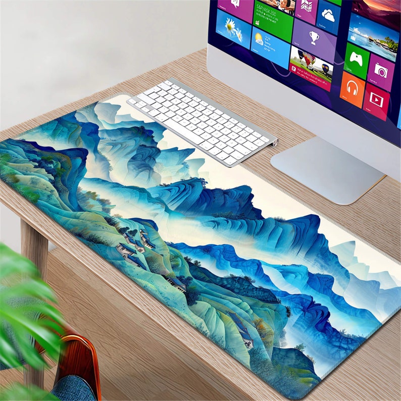 Vintage Oriental Chinese Landscape Desk Pad(3 Patterns), Minimalist ...
