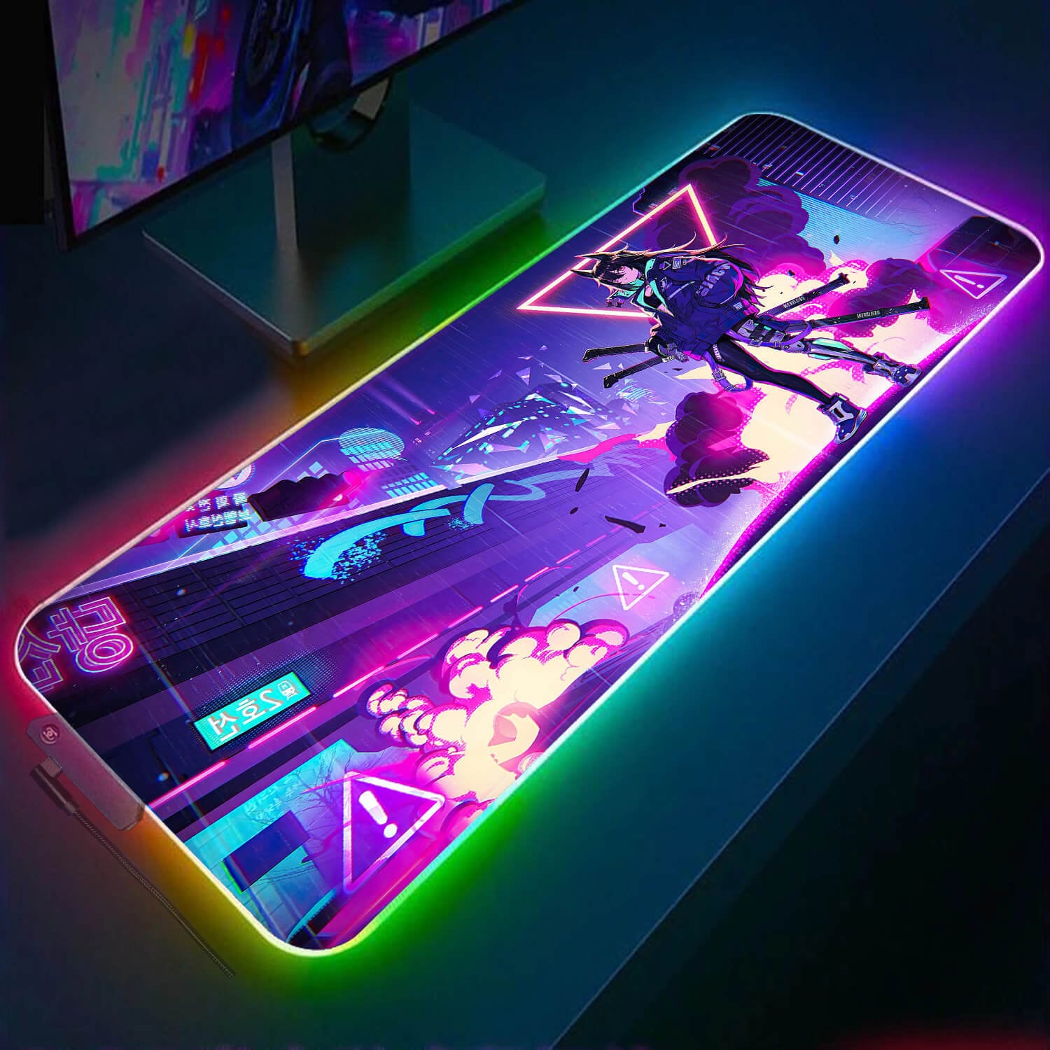 Cyberpunk Anime Girl RGB Gaming Desk Pad ,cyberpunk City LED Gaming ...