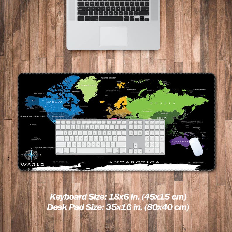 World Map Large Gaming Mouse Pad for Desk, Desk Mat With Seamed Edges ...
