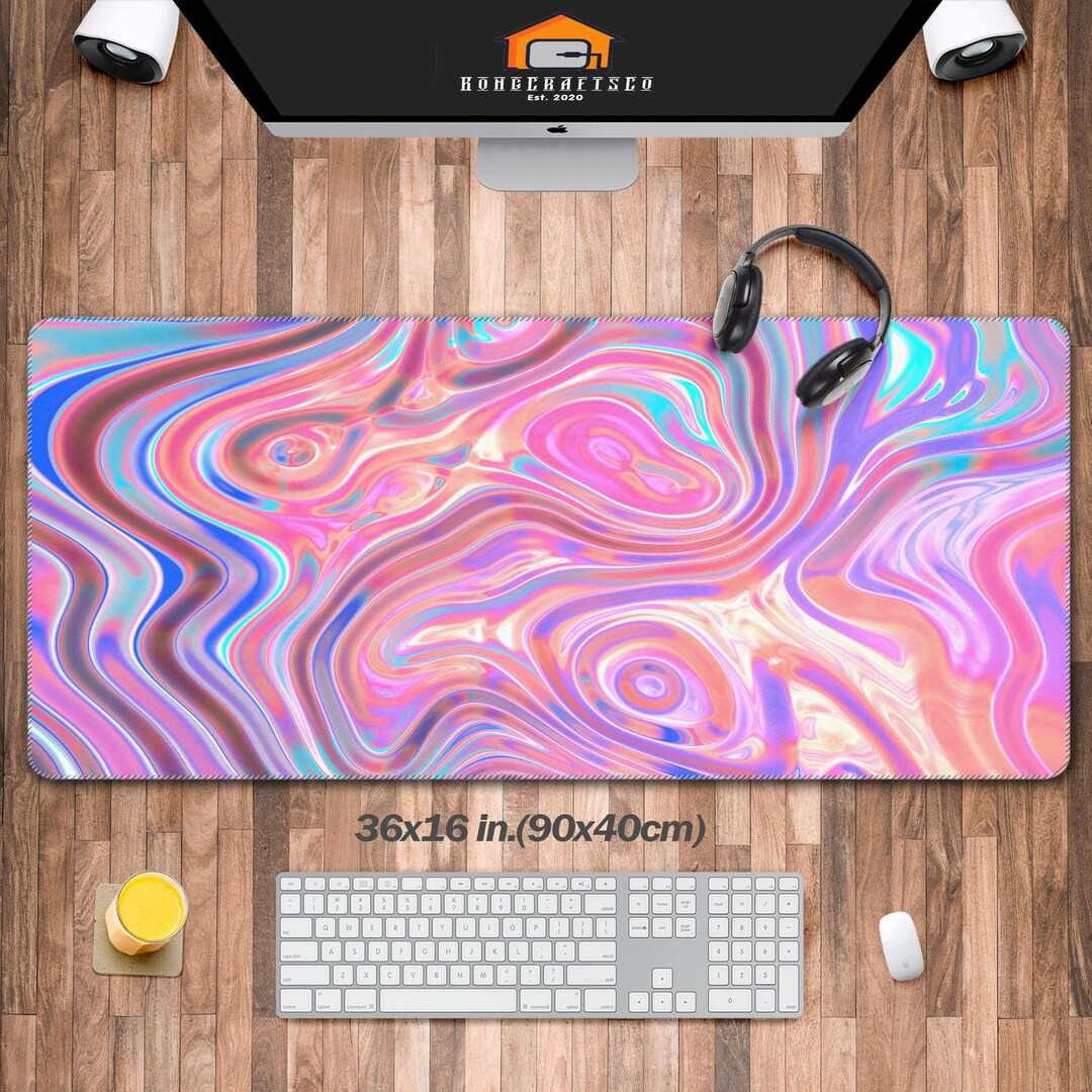 Grainy Iridescent Holographic Gradient Desk Pad, Psychedelic Colourful ...