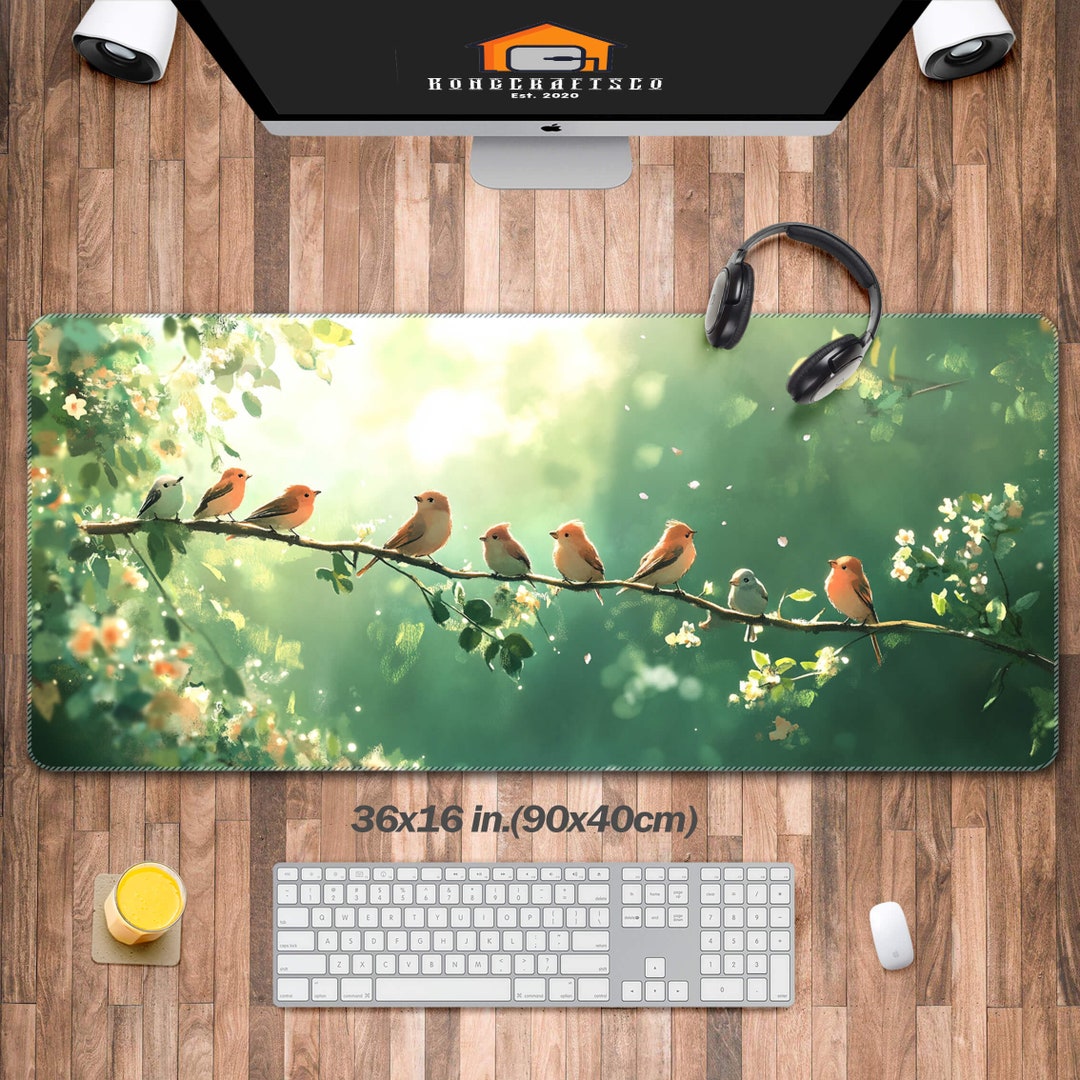 A Flock of Birds Desk Pad(3 Patterns), Cute Green Leaves Mouse Pad ...