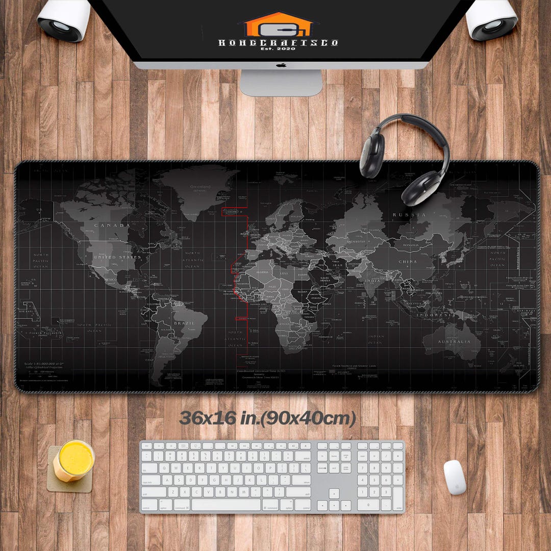 World Map Large Gaming Mouse Pad for Desk, Desk Mat With Seamed Edges ...