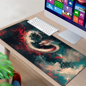 Oriental Dragon Captured in Abstract Art Desk Pad, Japanese Style Mouse ...