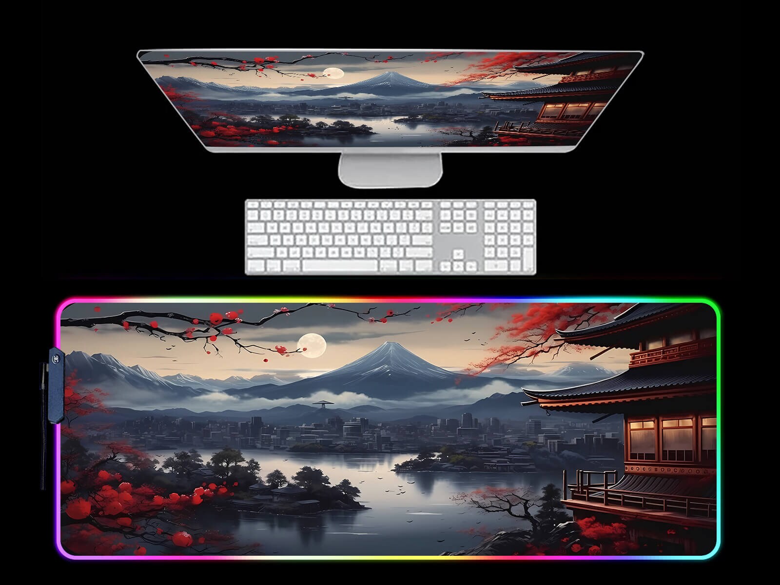 Japanese Landscape Desk Pad,retrowave Fuji Desk Mat,large Gaming ...
