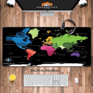 World Map Large Gaming Mouse Pad for Desk, Desk Mat With Seamed Edges ...