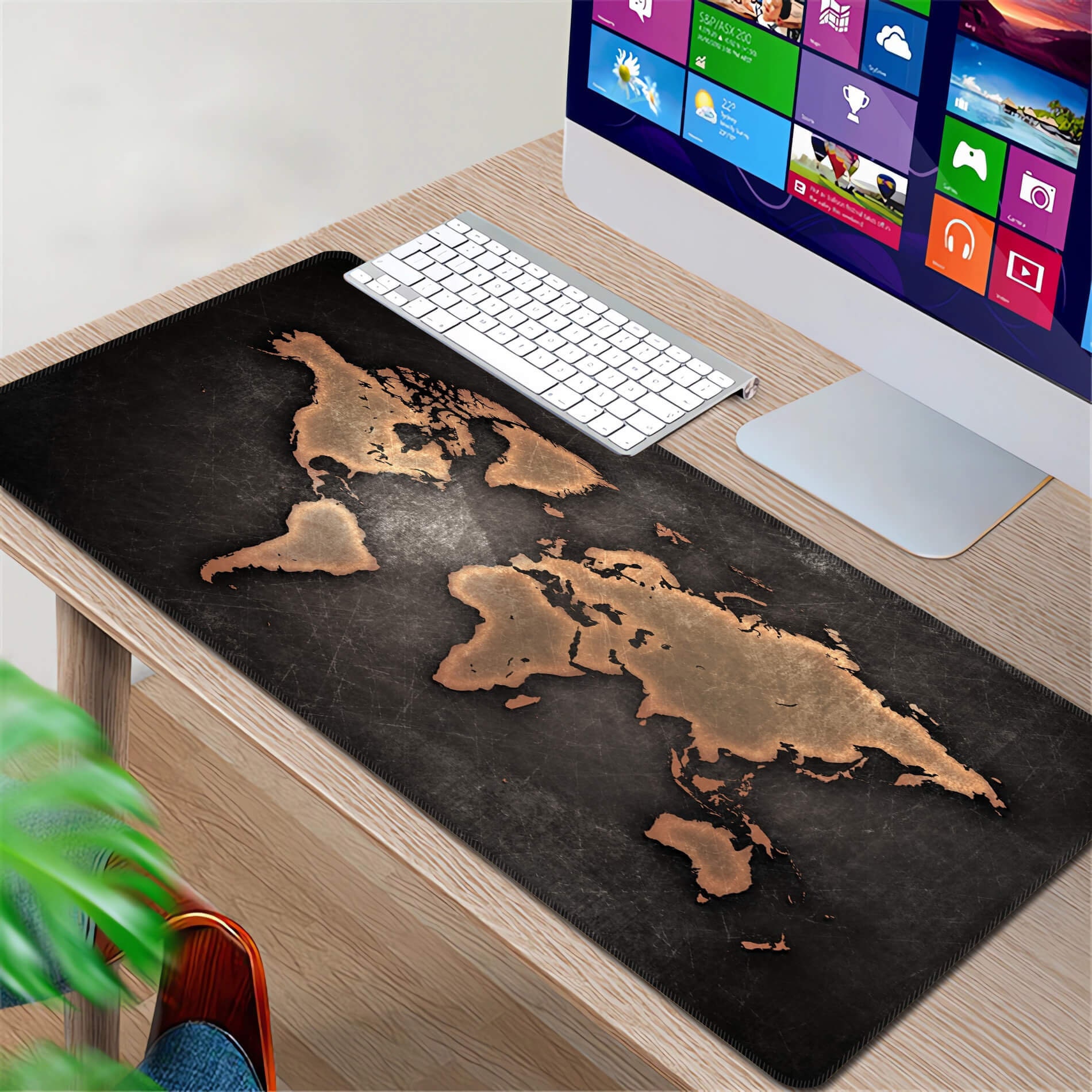 Vintage World Map Desk Pad Gaming, Minimalist Design Map Large Mouse ...