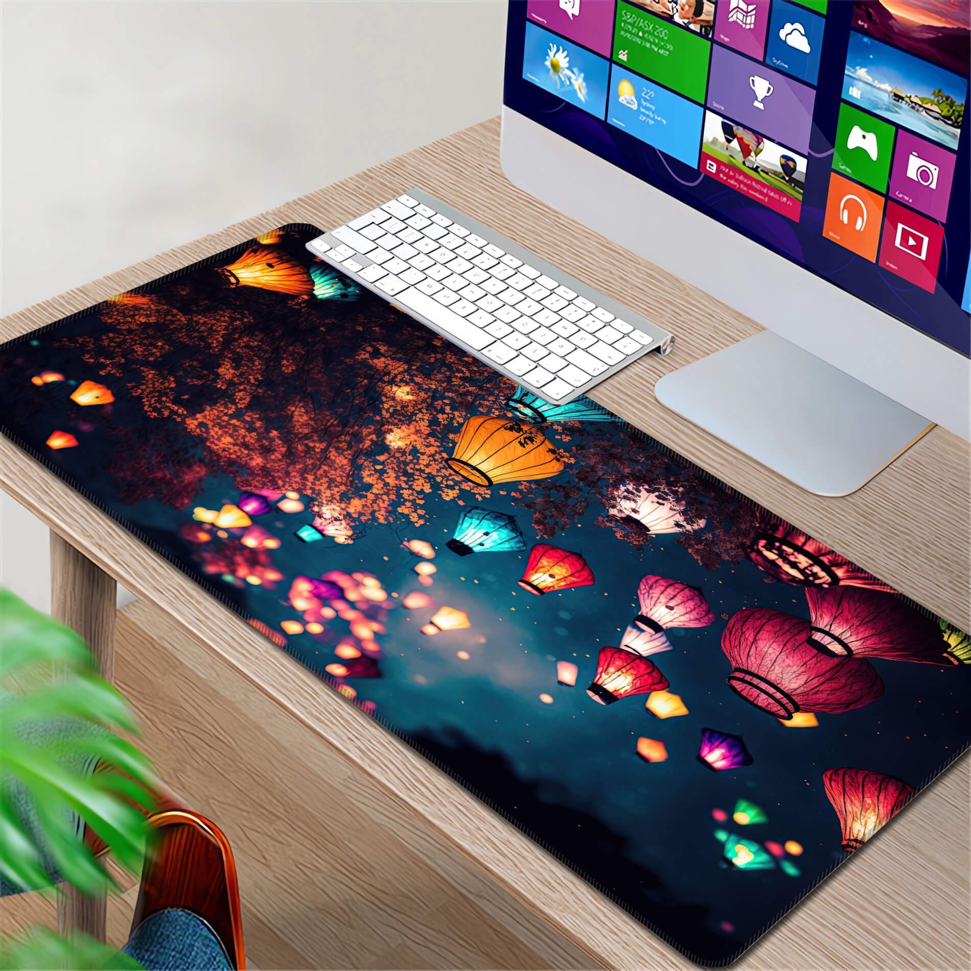 Night Sky Lanterns Desk Mat, Midnight Light Mouse Pad, Cozy Workspace ...