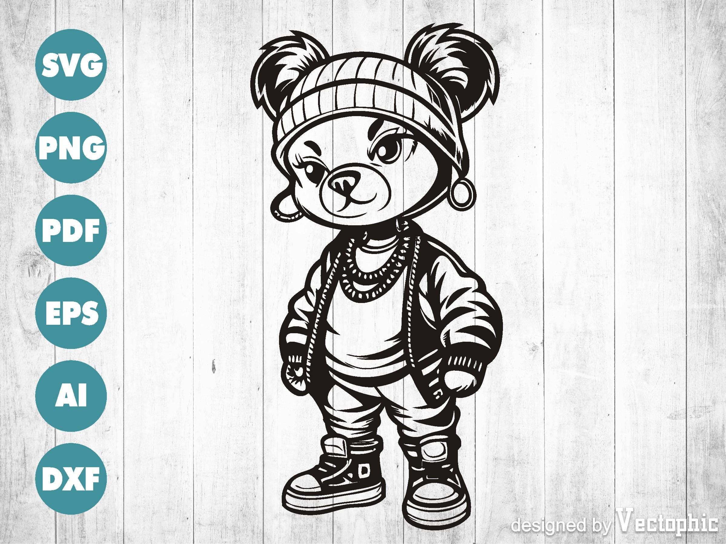 Gangster Teddy Bear Girl Svg Png Dxf Eps Pdf, Hip Hop Teddy Clipart for ...