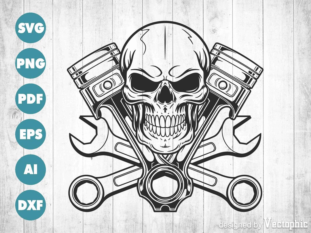 Skull Mechanic Svg Png Dxf Eps Pdf Download | Garage Art Clipart | Tool ...