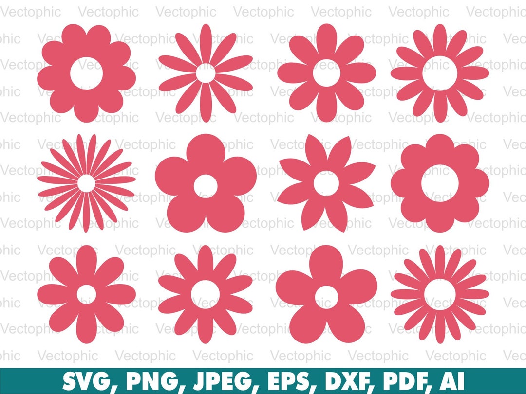 Simple Flowers Bundle Svg, Flower Bundle Clipart, Vector, Cut File, Png ...